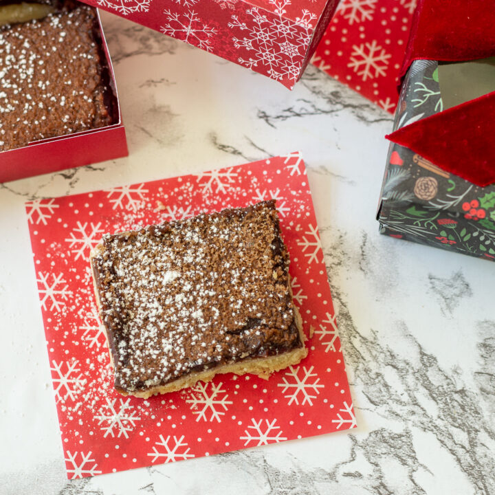 Chocolate Chess Pie Bars with A Buttery Shortbread Crust