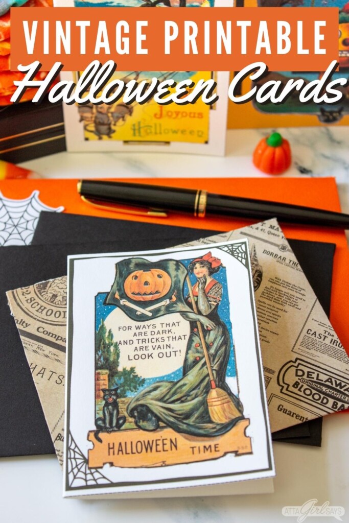 Free Vintage Halloween Cards Printable: Multiple Sizes & Designs